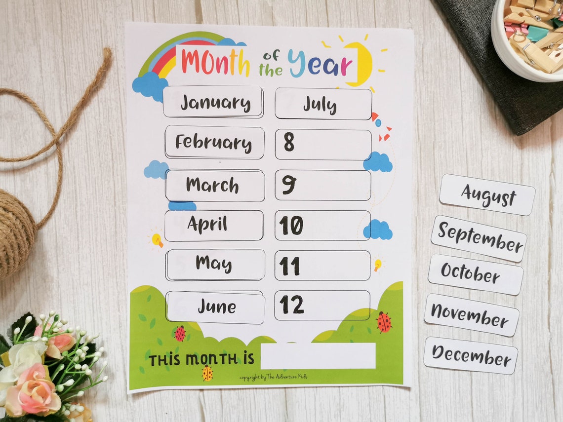 Months of the Year Printables Worksheet Kids Calendar | Etsy