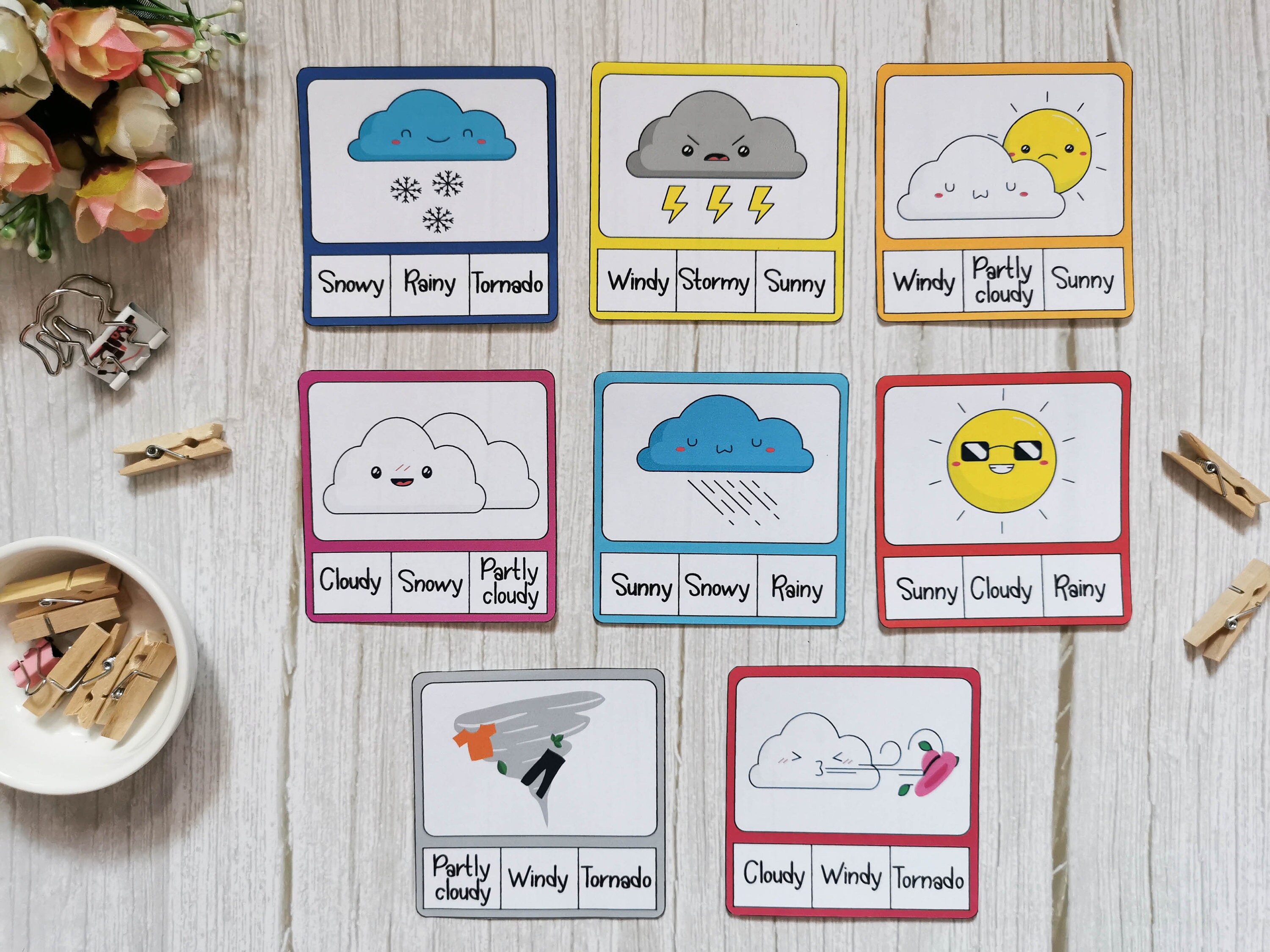 Weather Printable Clip Cards, Printable Weather Card, Weather Learning ...