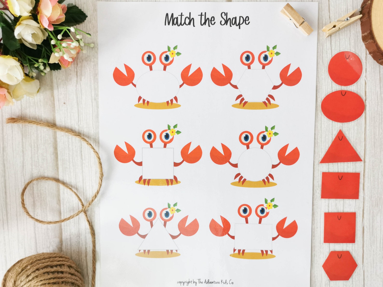 Crab Shapes Matching Preschool Worksheet, Learning Shapes Activities ...