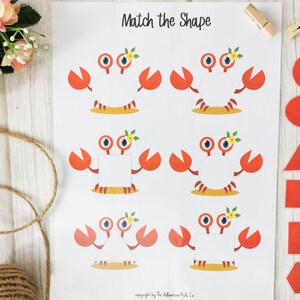 Crab Shapes Matching Preschool Worksheet, Learning Shapes Activities ...