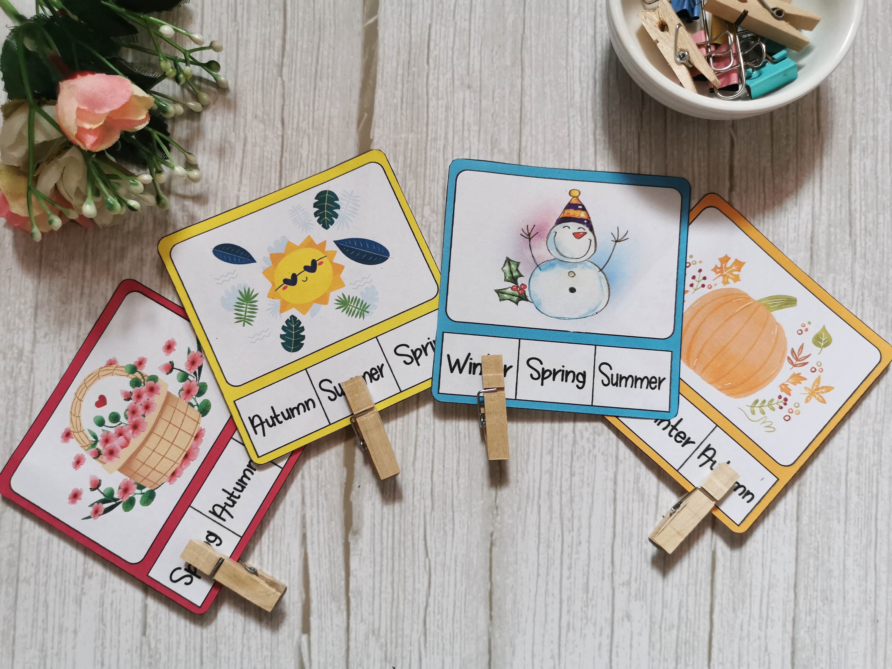 Four Seasons Learning Clip Cards, Seasons Printable, Spring Summer Fall ...