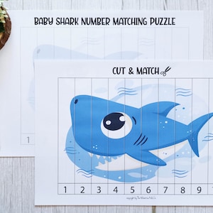 Baby Shark Number Sequence Puzzle, Preschool Number Puzzle Printable ...