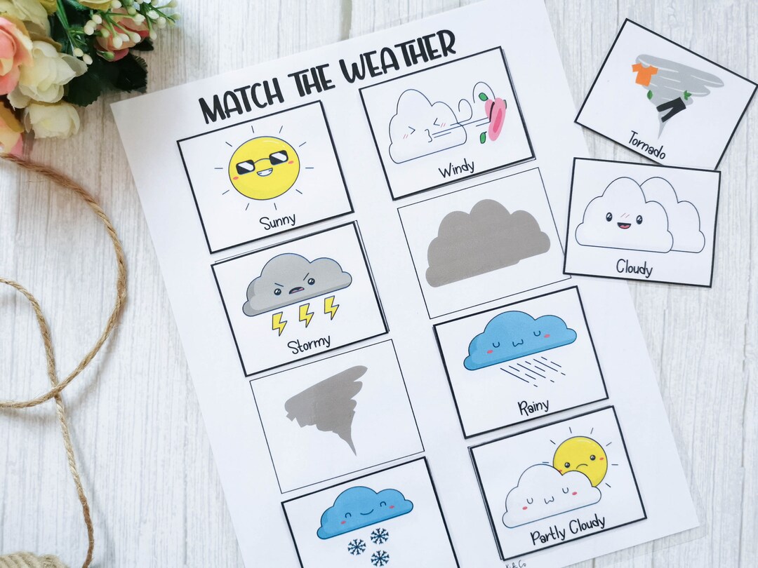 Weather Matching Game for Kids, Weather Worksheet Printable, Preschool ...