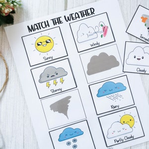 Weather Matching Game for Kids, Weather Worksheet Printable, Preschool ...