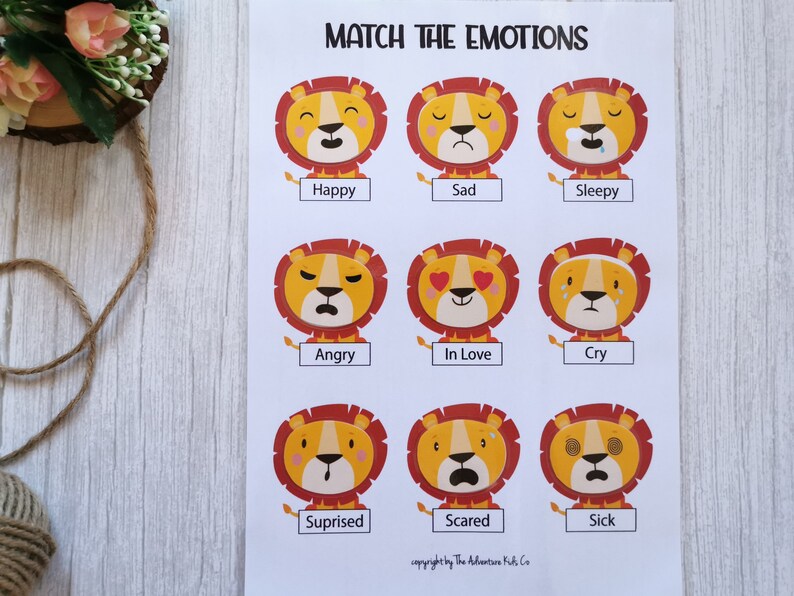 Preschool Lion Match the Emotions Printables, Matching Game Printable ...