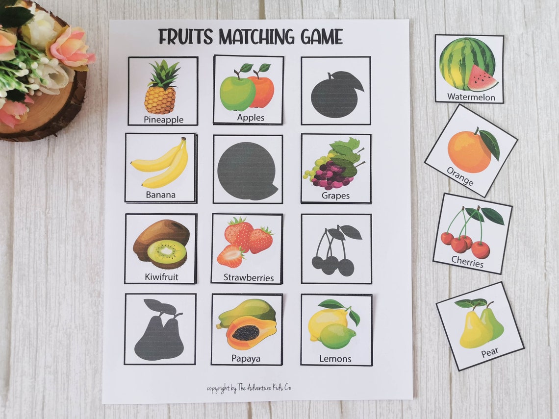 Preschool Fruit Matching Game Printable, Fruit Learning Printable ...