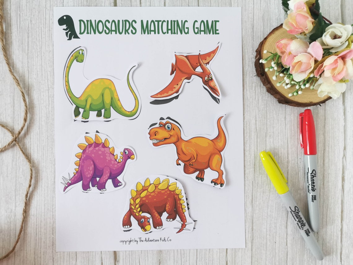 Match the Dinosaur Printable Game, Preschool Matching Game, Dinosaur ...