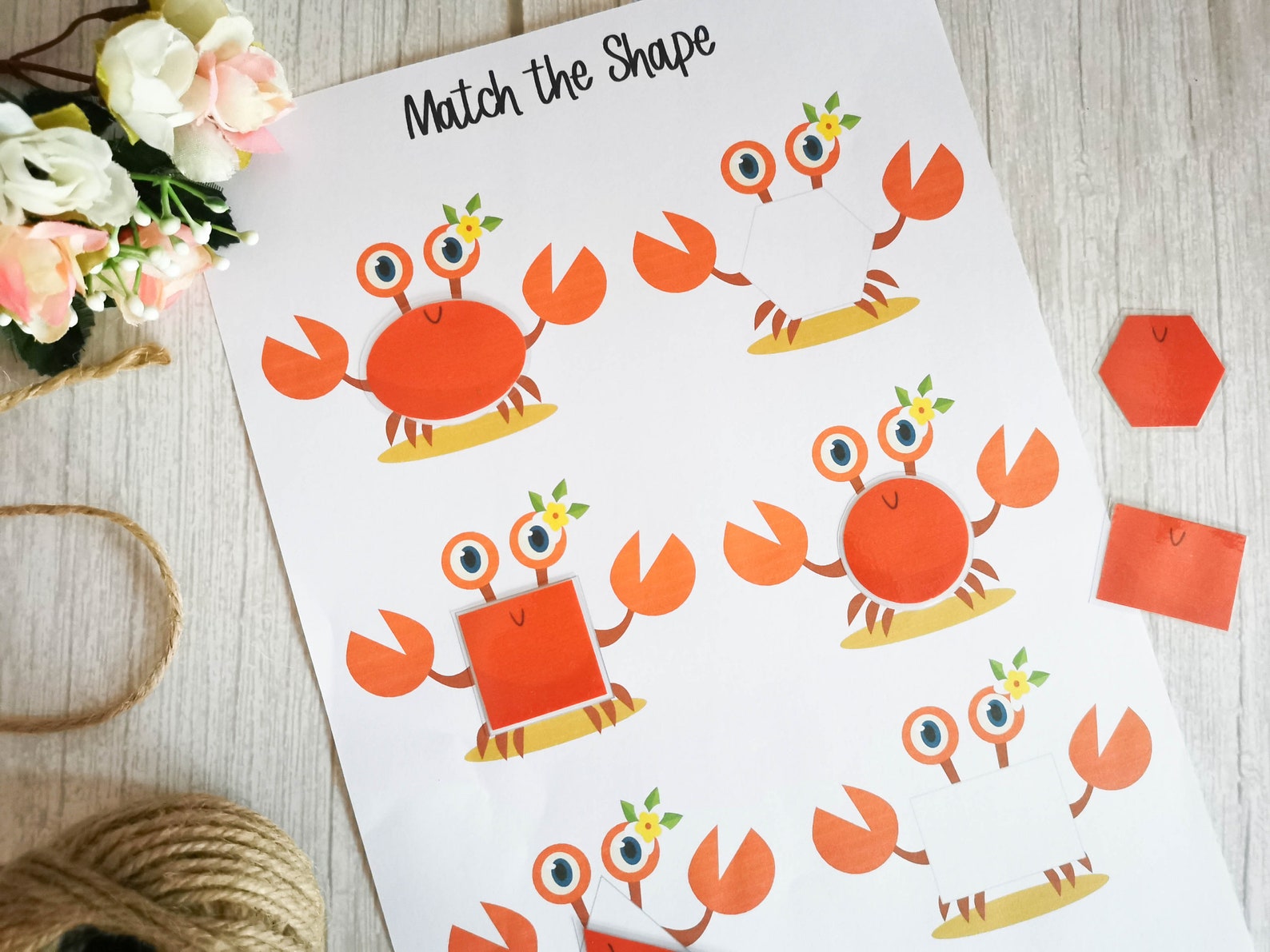 Crab Shapes Matching Preschool Worksheet, Learning Shapes Activities ...