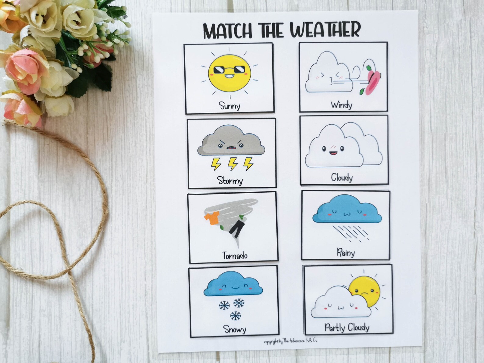 Weather Matching Game for Kids, Weather Worksheet Printable, Preschool ...
