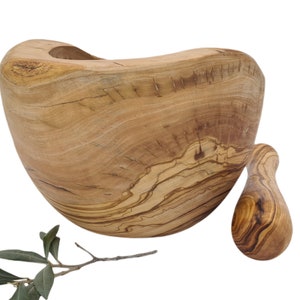 Rustic Natural Round Mortar 20cm and Pestle in Olive Wood (6460R) - Etsy