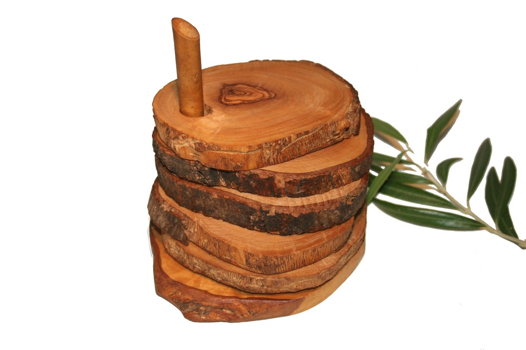 Pivot Holder With 5 Natural Rustic Olive Wood Coasters 1210-1 - Etsy