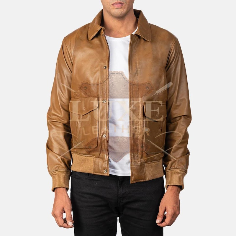 Tan Pilot Leather Jacket - Etsy