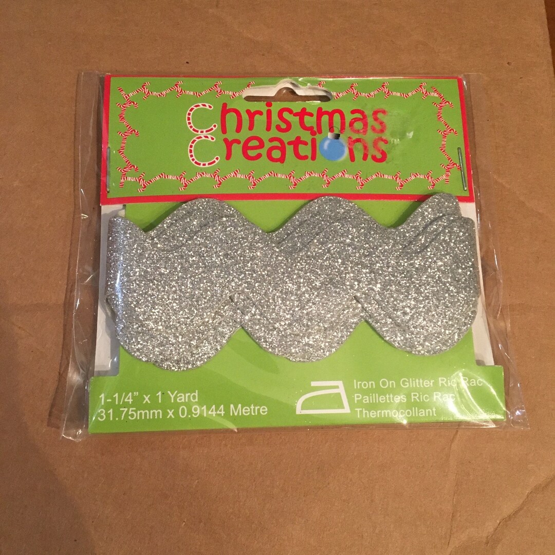 Christmas Creations Glitter Ric Rac - Silver - Iron on 1 1/4' X 1 Yard ...