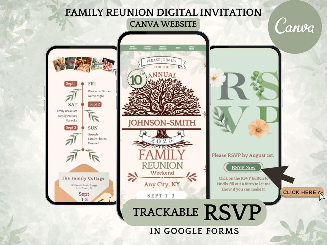 Family Reunion Website Invitation: Trackable RSVP, Canva Template ...