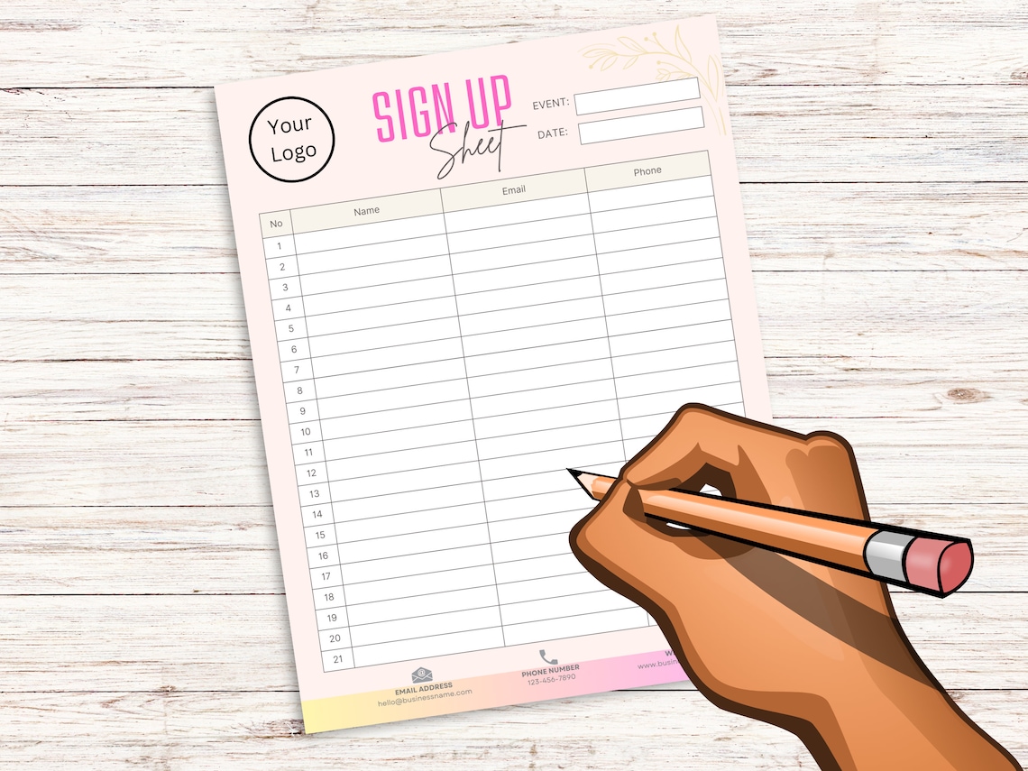 Editable Sign up Sheet, Sign in Sheet, Small Business Sheets, Event ...