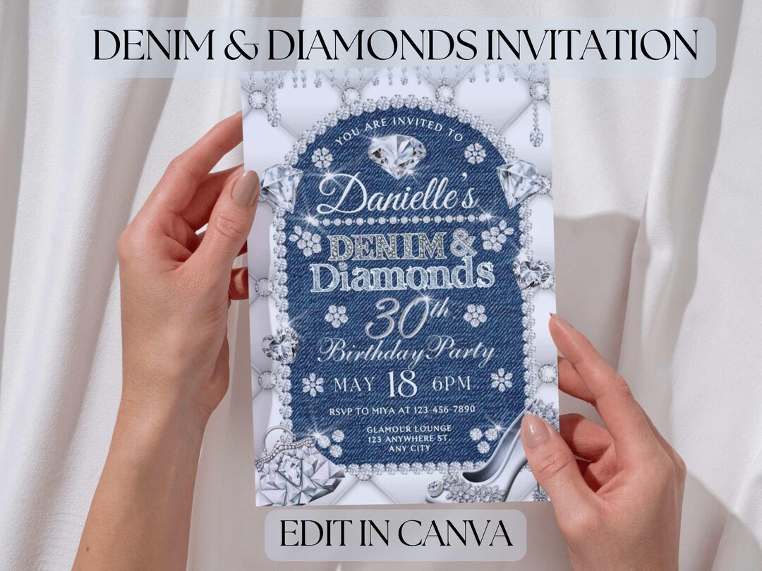 Denim and Diamonds Invitation,denim Invitation,40th Birthday Invite ...
