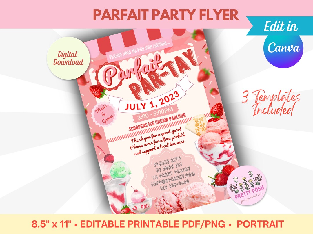 Editable Parfait Par-tay Flyer PTA PTO Fundraiser Flyer Ice - Etsy