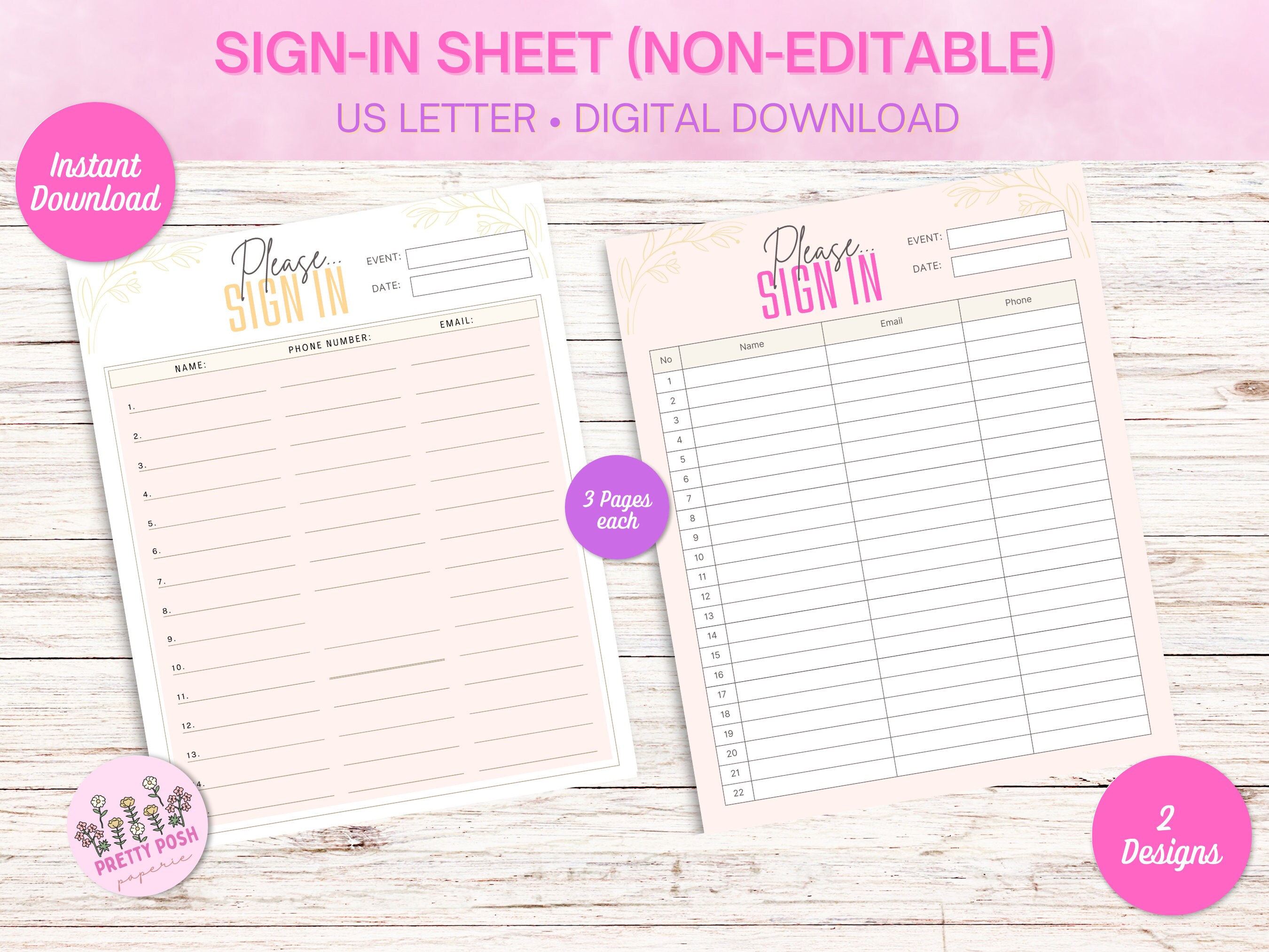 Printable Sign-up Sheet & Sign-in Sheet, Small Business Sheets, Event ...