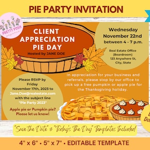 Editable Pie Party Invitation, Pie Day Party, Small Business, Client ...