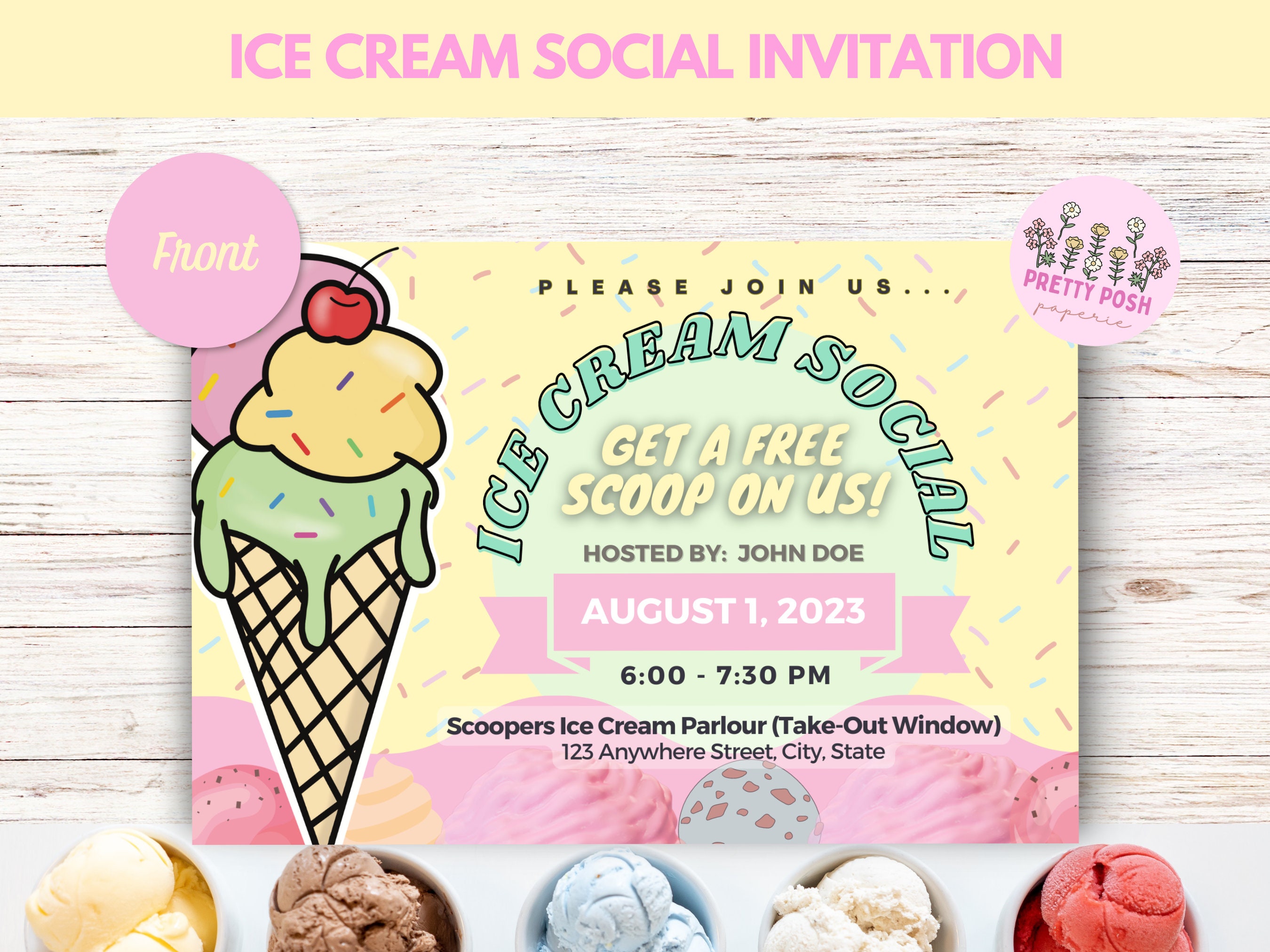 Editable Ice Cream Social Invitation, Client Appreciation Event, Real ...