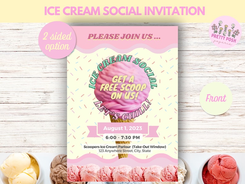 Editable Ice Cream Social Invitation, Save the Date, Client ...
