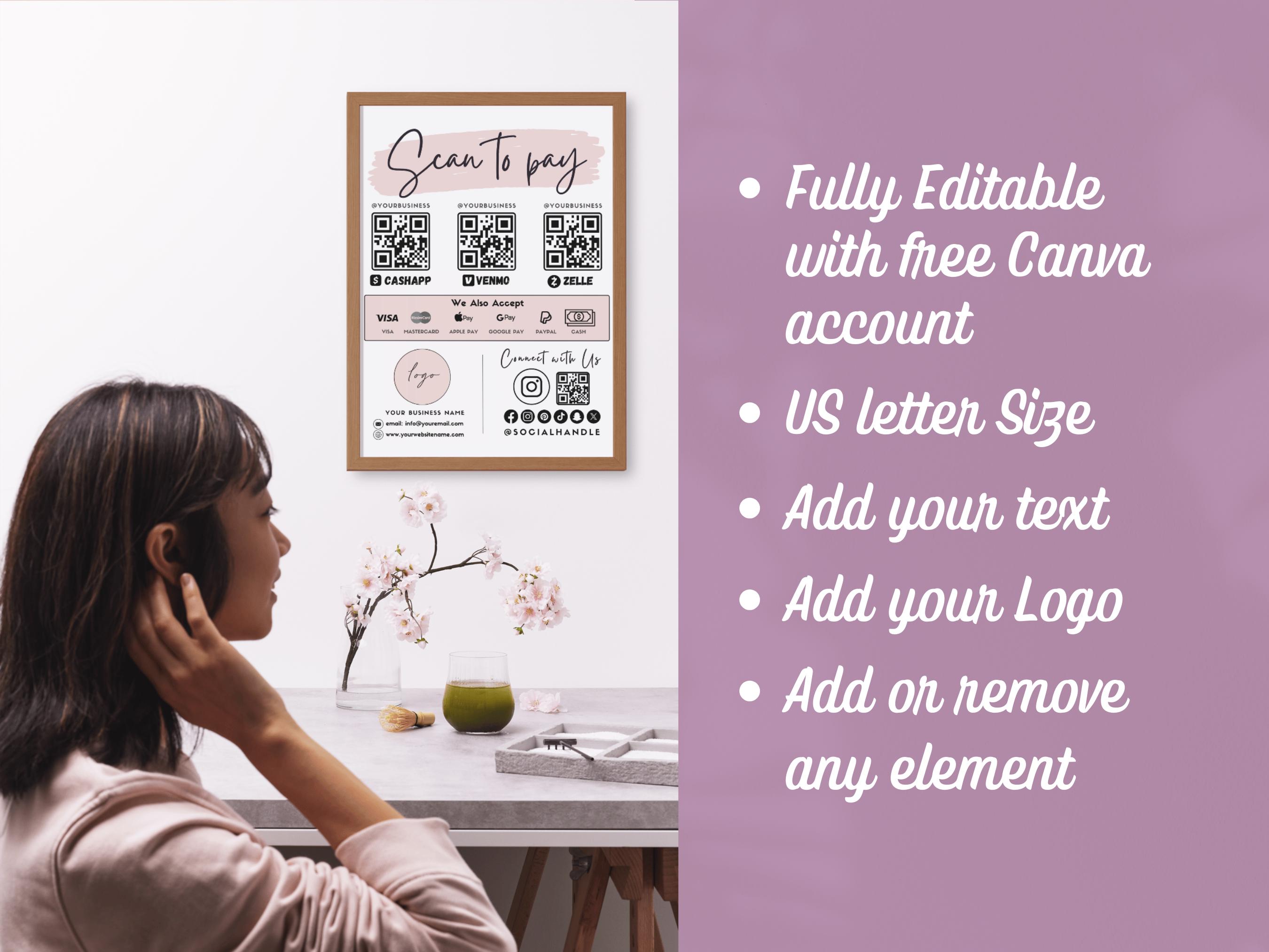 Scan to Pay Sign Template: QR Code Payment, Tip Jar (digital Download ...