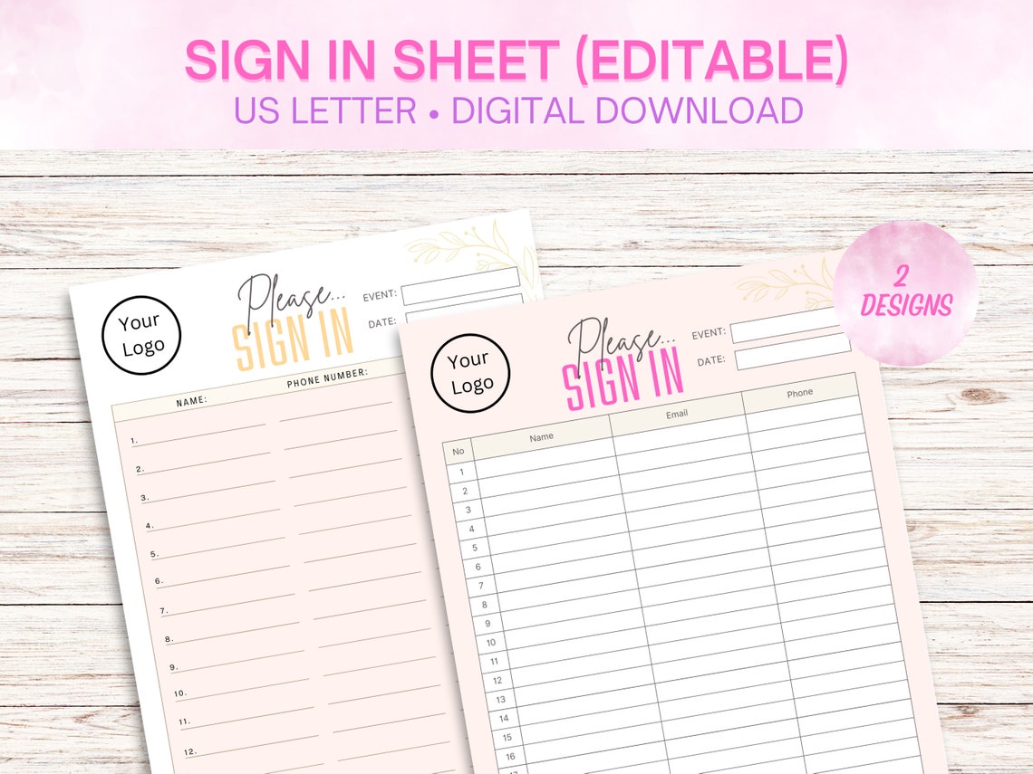Editable Sign up Sheet, Sign in Sheet, Small Business Sheets, Event ...