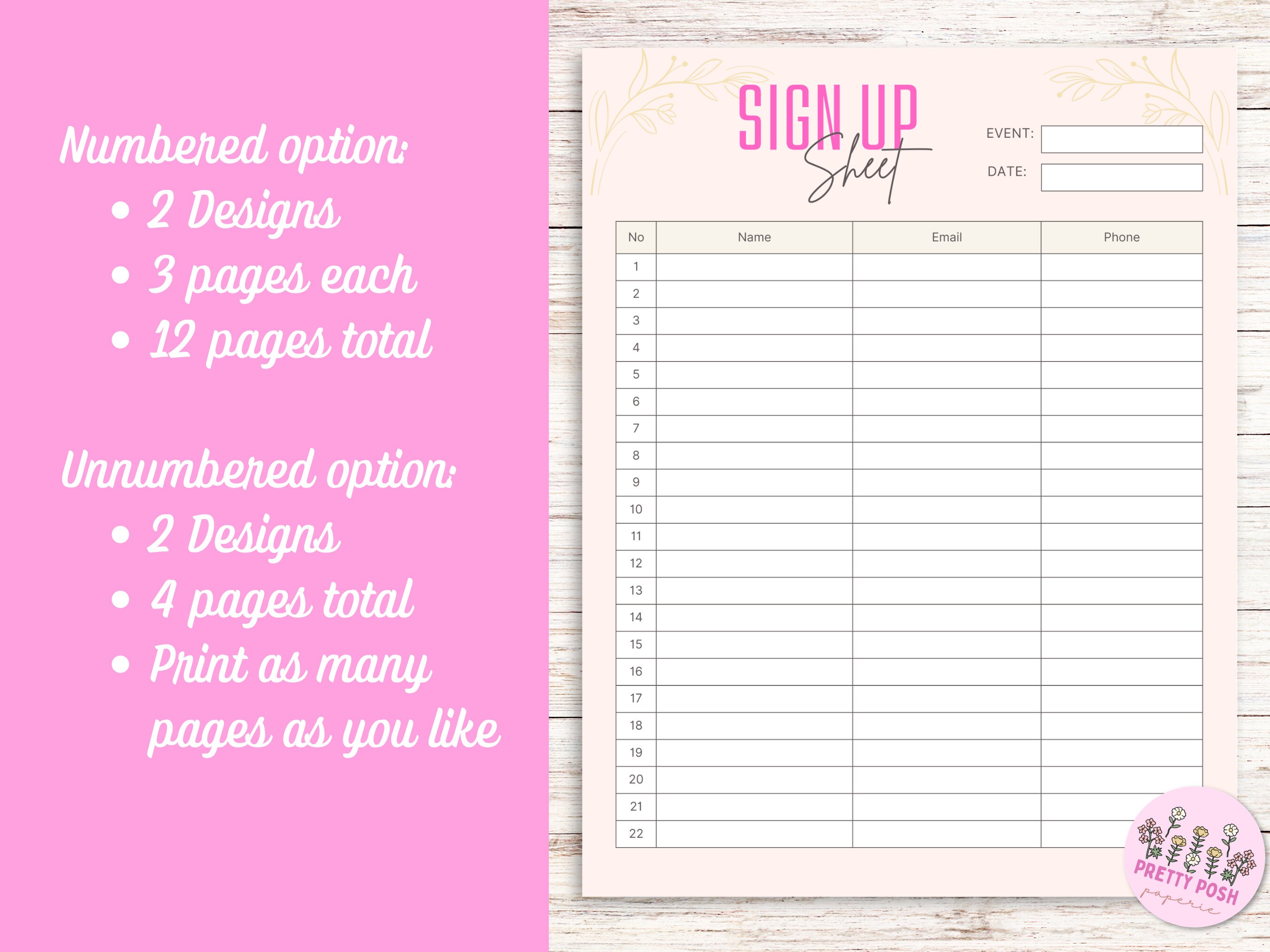 Printable Sign-up Sheet & Sign-in Sheet, Small Business Sheets, Event ...