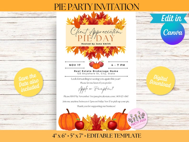 Editable Pie Day Invitation, Pie Party Invitation, Small Business ...