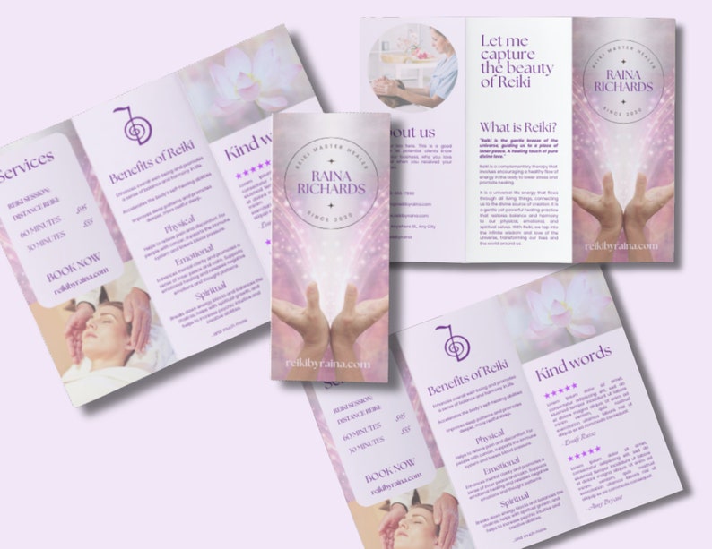 Reiki Brochure Template, Canva Reiki Brochure, Editable Brochure in ...