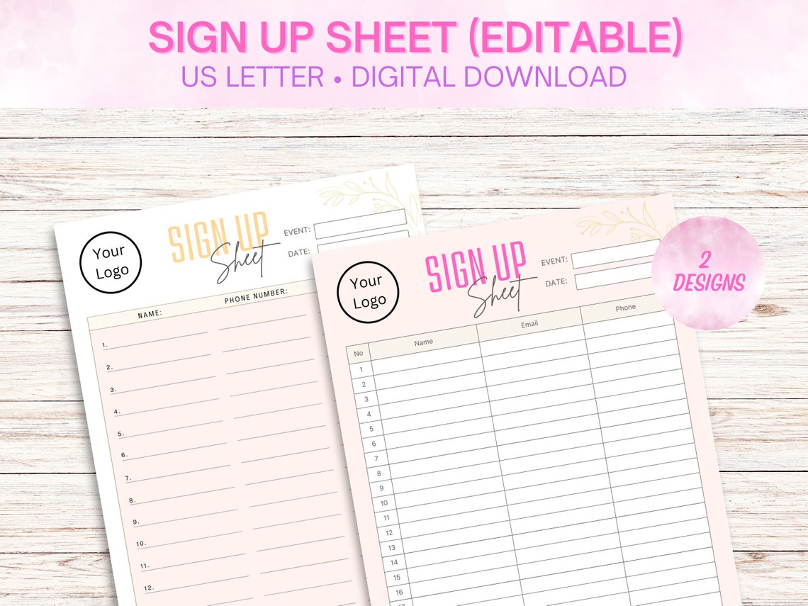 Editable Sign up Sheet, Sign in Sheet, Small Business Sheets, Event ...