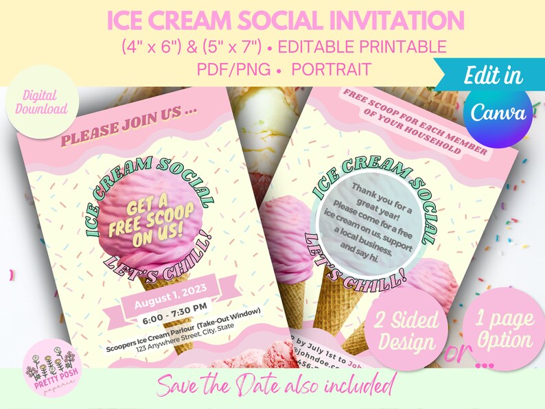Editable Ice Cream Social Invitation, Save the Date, Client ...