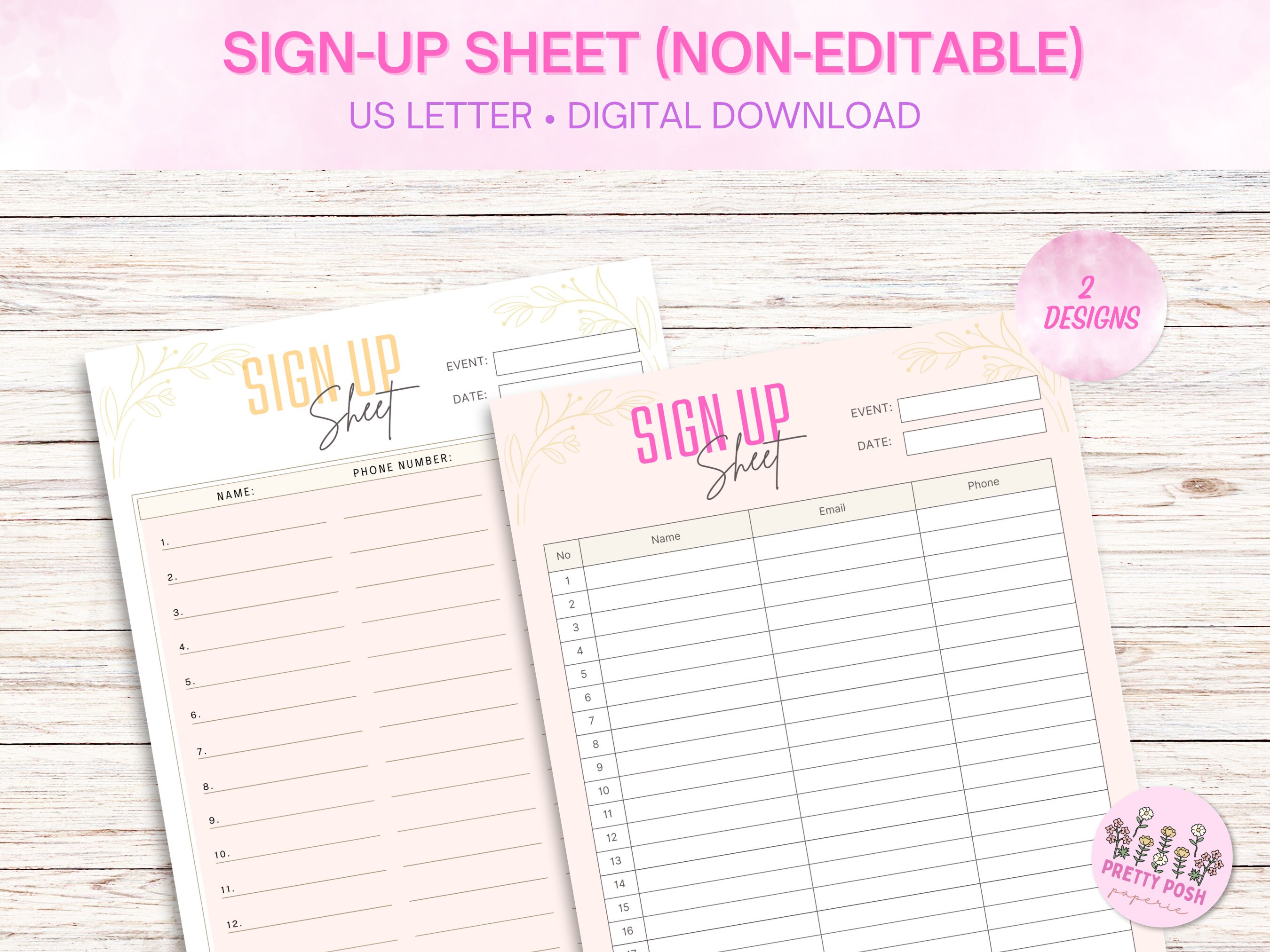 Printable Sign-up Sheet & Sign-in Sheet, Small Business Sheets, Event ...