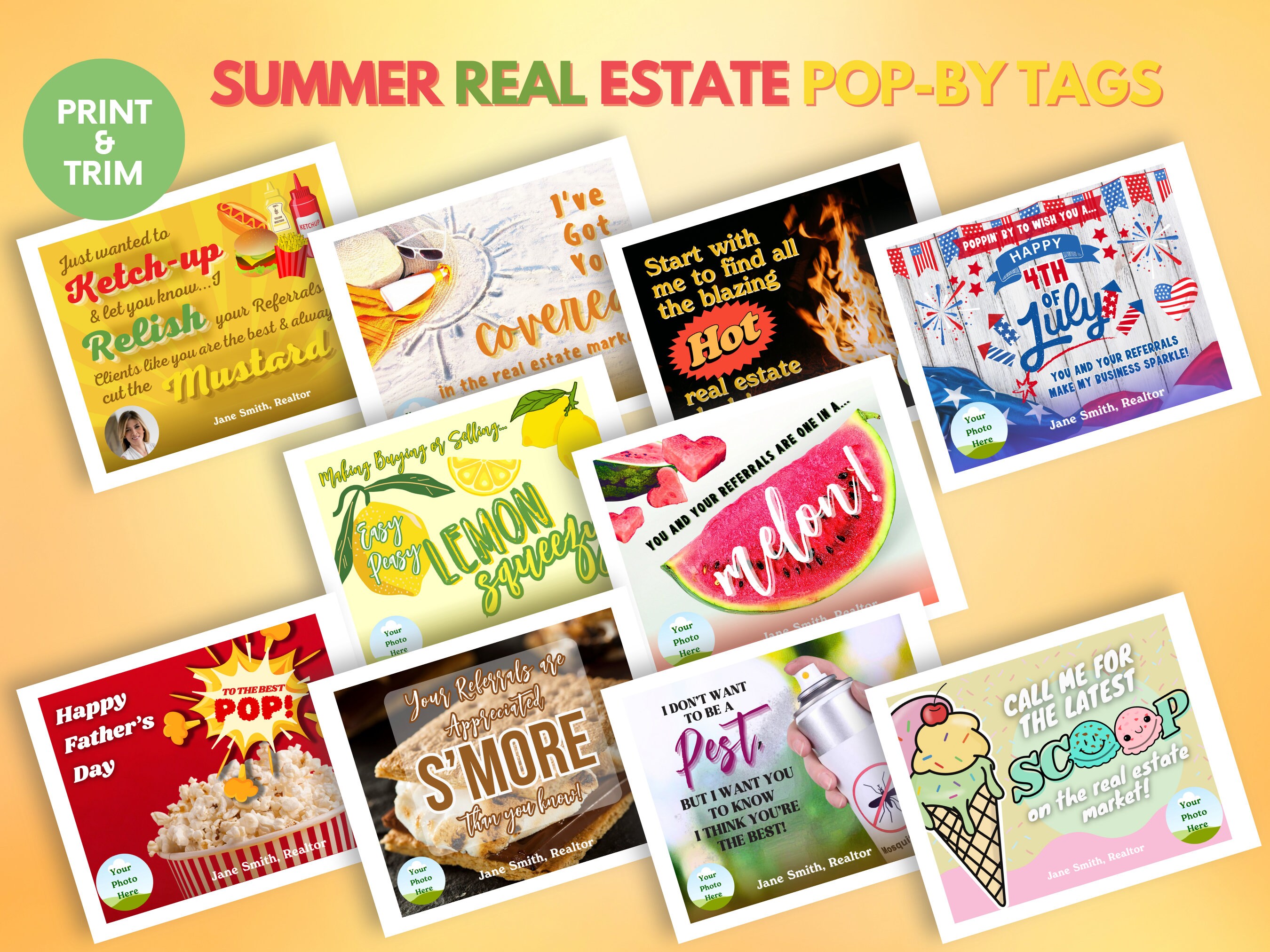 Editable Summer Real Estate Pop by Tags,summer Real Estate Gift Tags,summer Realtor Pop by Tags ...