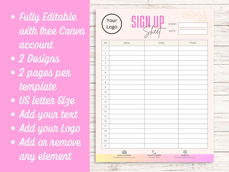 Editable Sign up Sheet, Sign in Sheet, Small Business Sheets, Event ...