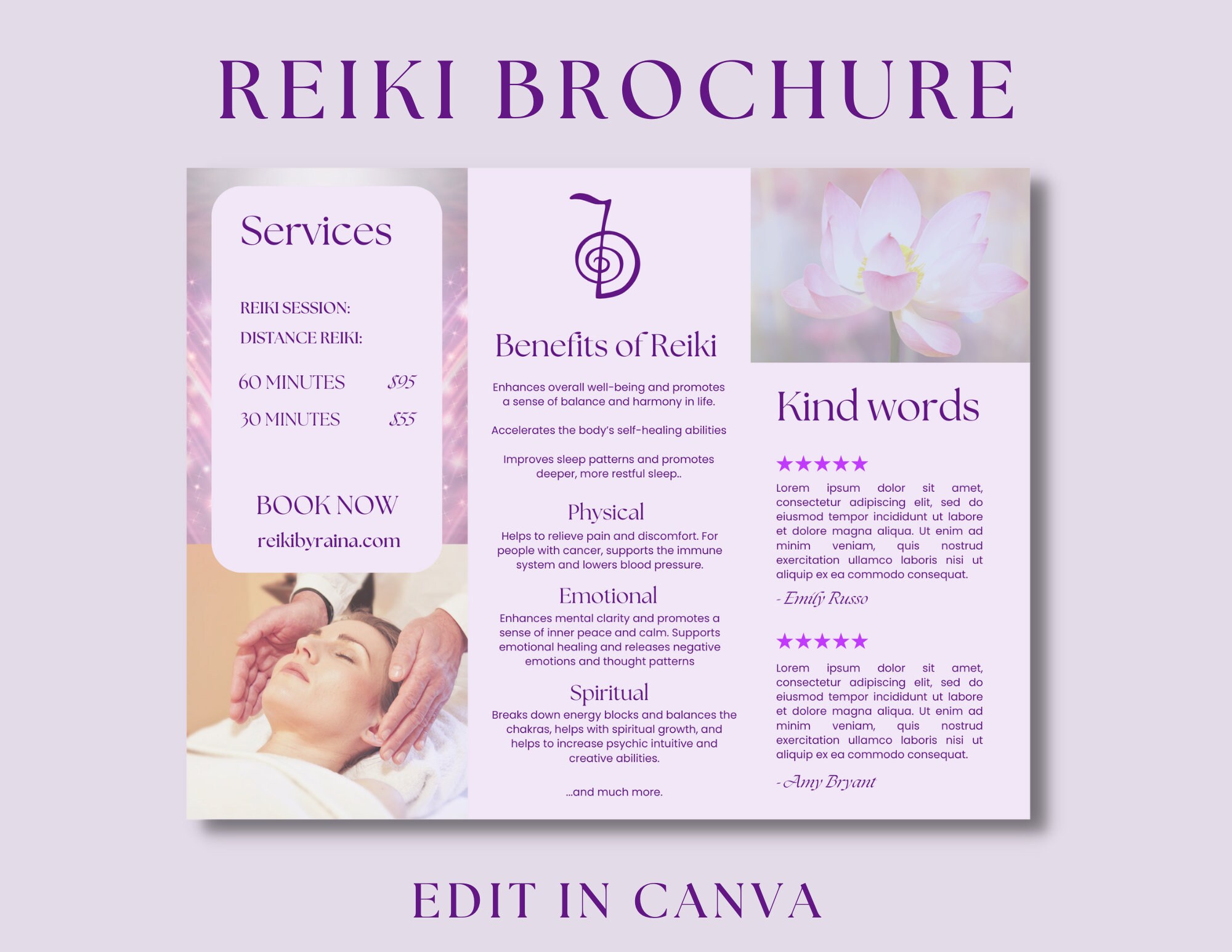 Reiki Brochure Template: Editable Canva Design (US Letter) - Etsy Canada