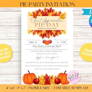 Editable Pie Day Invitation, Pie Party Invitation, Small Business ...