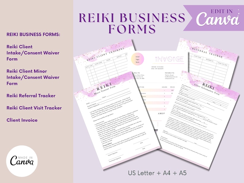 Reiki Business Forms Bundle, Reiki Intake Form, Reiki Post-session Form ...