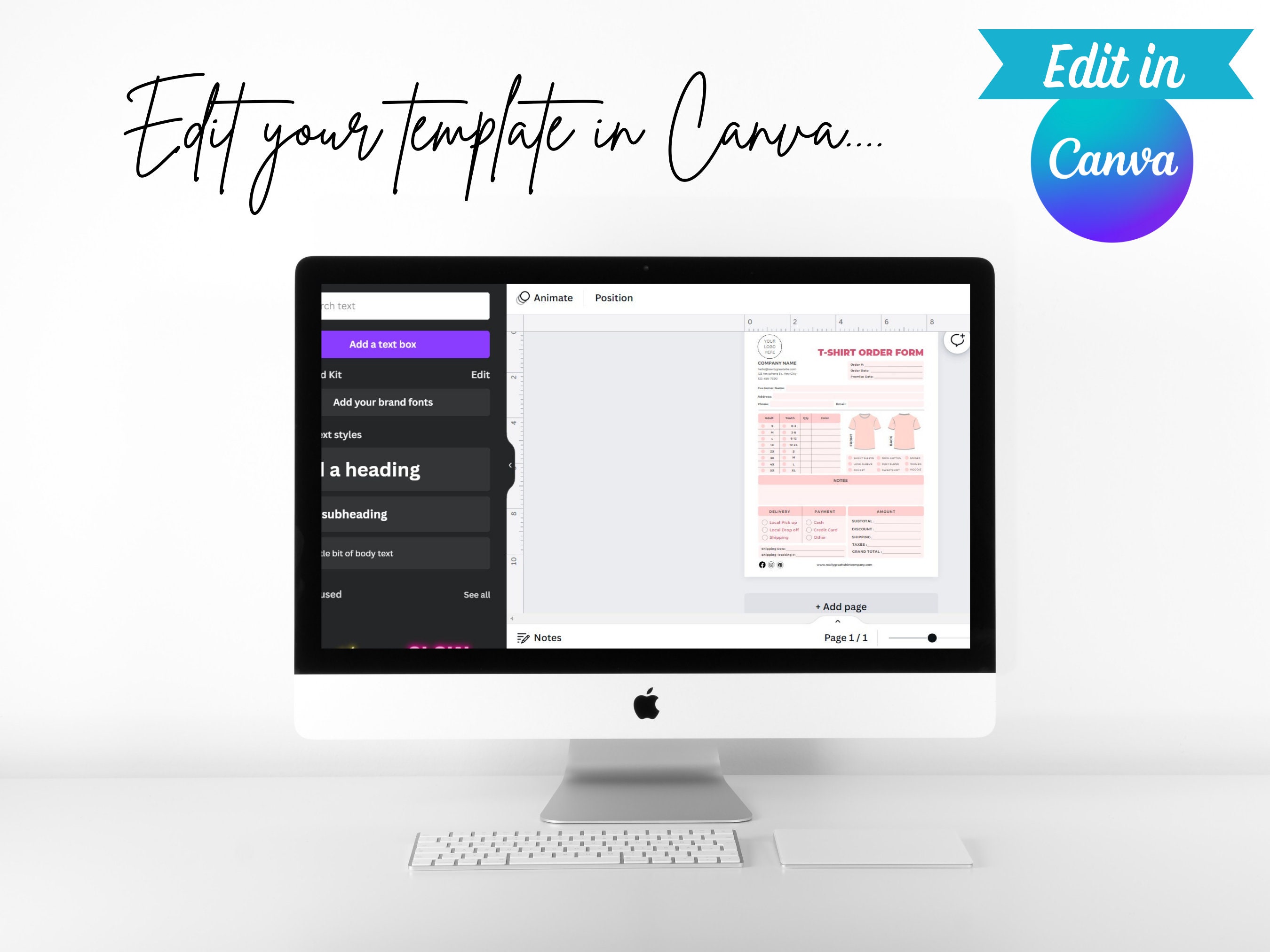 Editable T-shirt Order Form, Printable Small Business Order Form ...