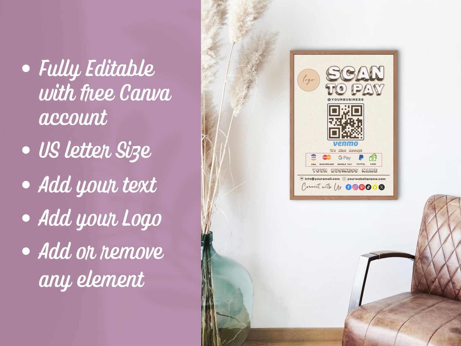 Qr Code Sign for Small Business, Price List Template, Editable Small ...