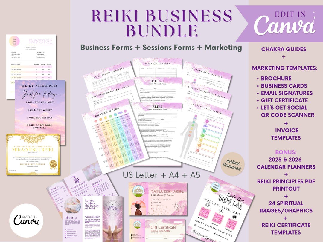 Reiki Business Forms Bundle, Reiki Intake Form, Reiki Post-session Form ...