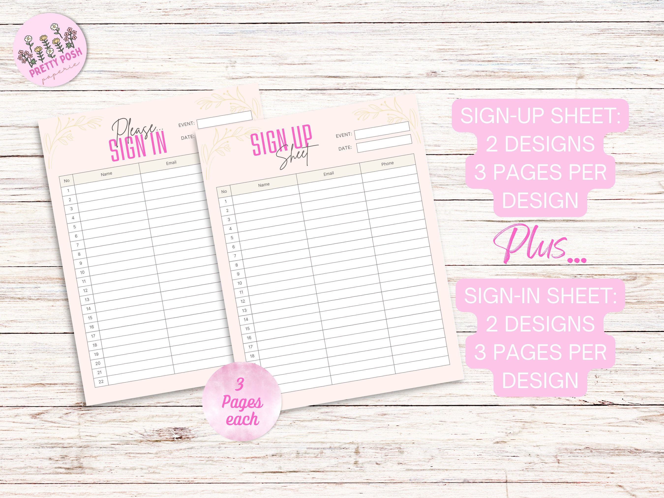 Printable Sign-up Sheet & Sign-in Sheet, Small Business Sheets, Event ...