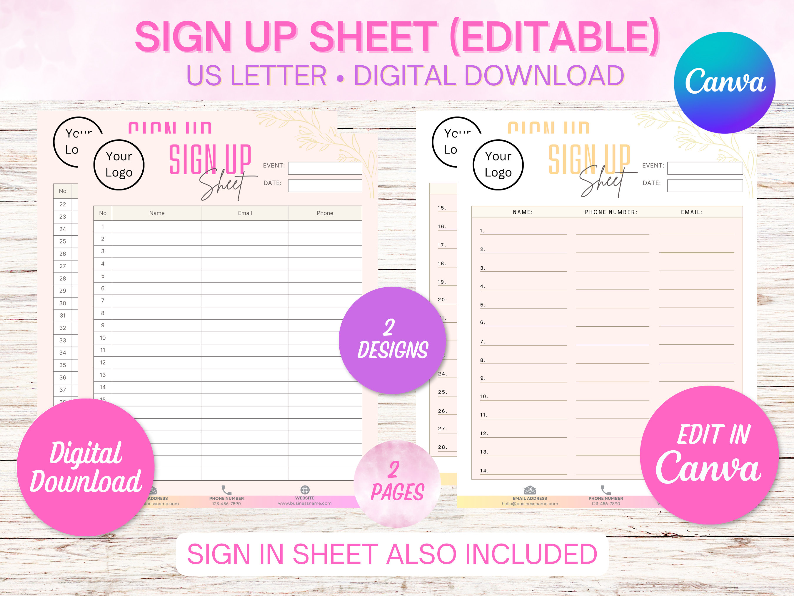 Editable Sign up Sheet, Sign in Sheet, Small Business Sheets, Event ...