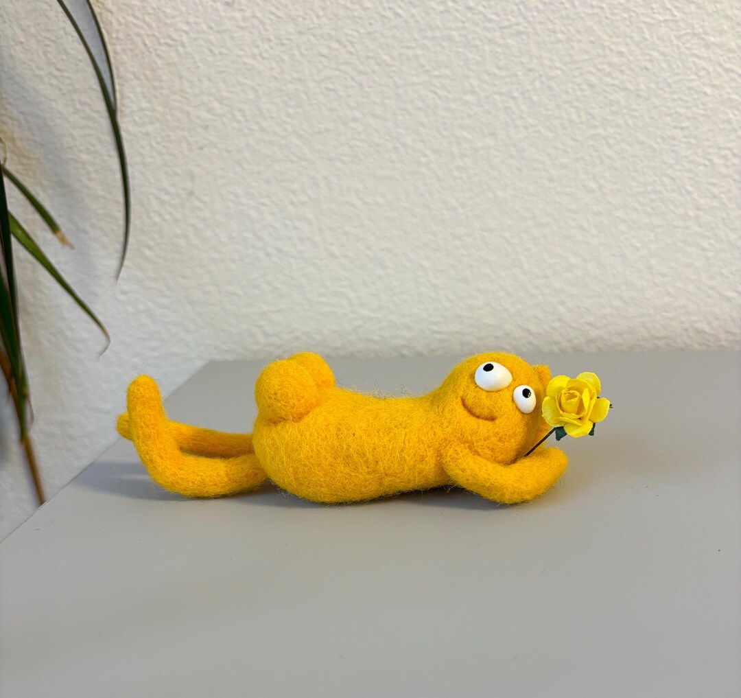 Yellow Felted Monster, Funny Human, Felt Joke Gift With a Flower ...