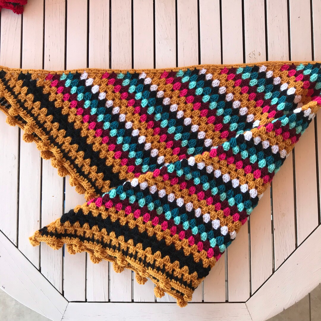 Mustard Yellow Crochet Triangle Scarf - Wrap - Shawl With Granny ...