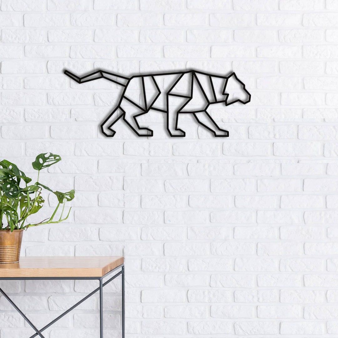 Geometric Wooden Tiger Decoration, Wall Decoration, Wood, Modern ...