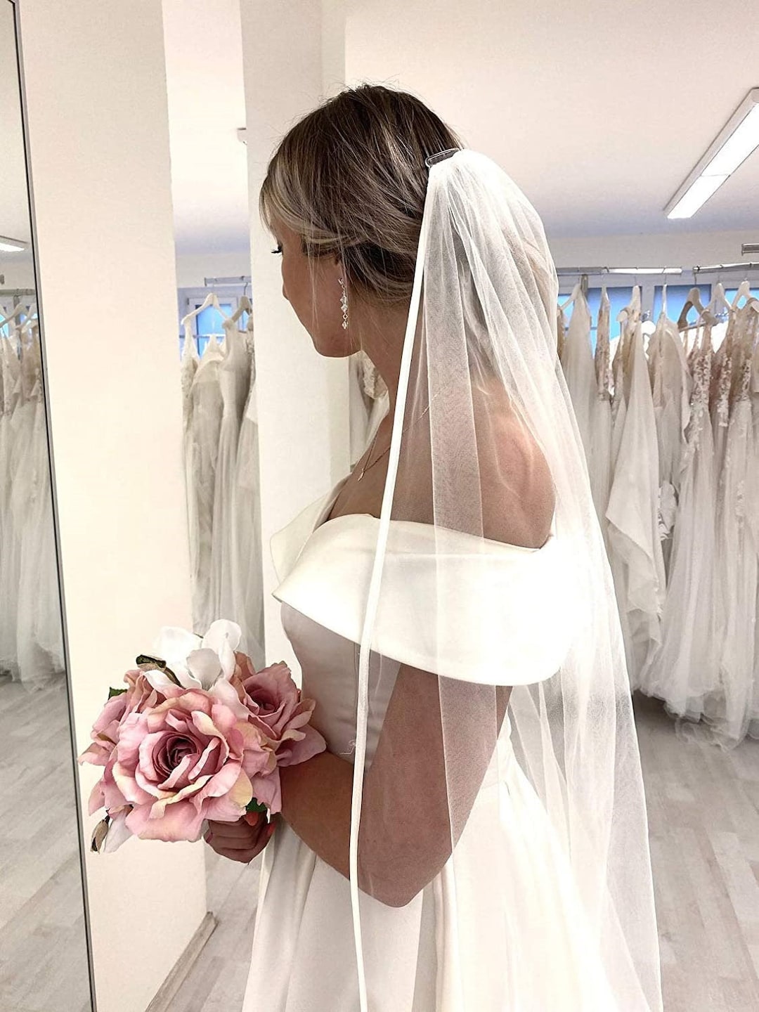 Satin Ribbon Bridal Veil, Wedding Veil, Satin Veil, White Ivory Veil ...