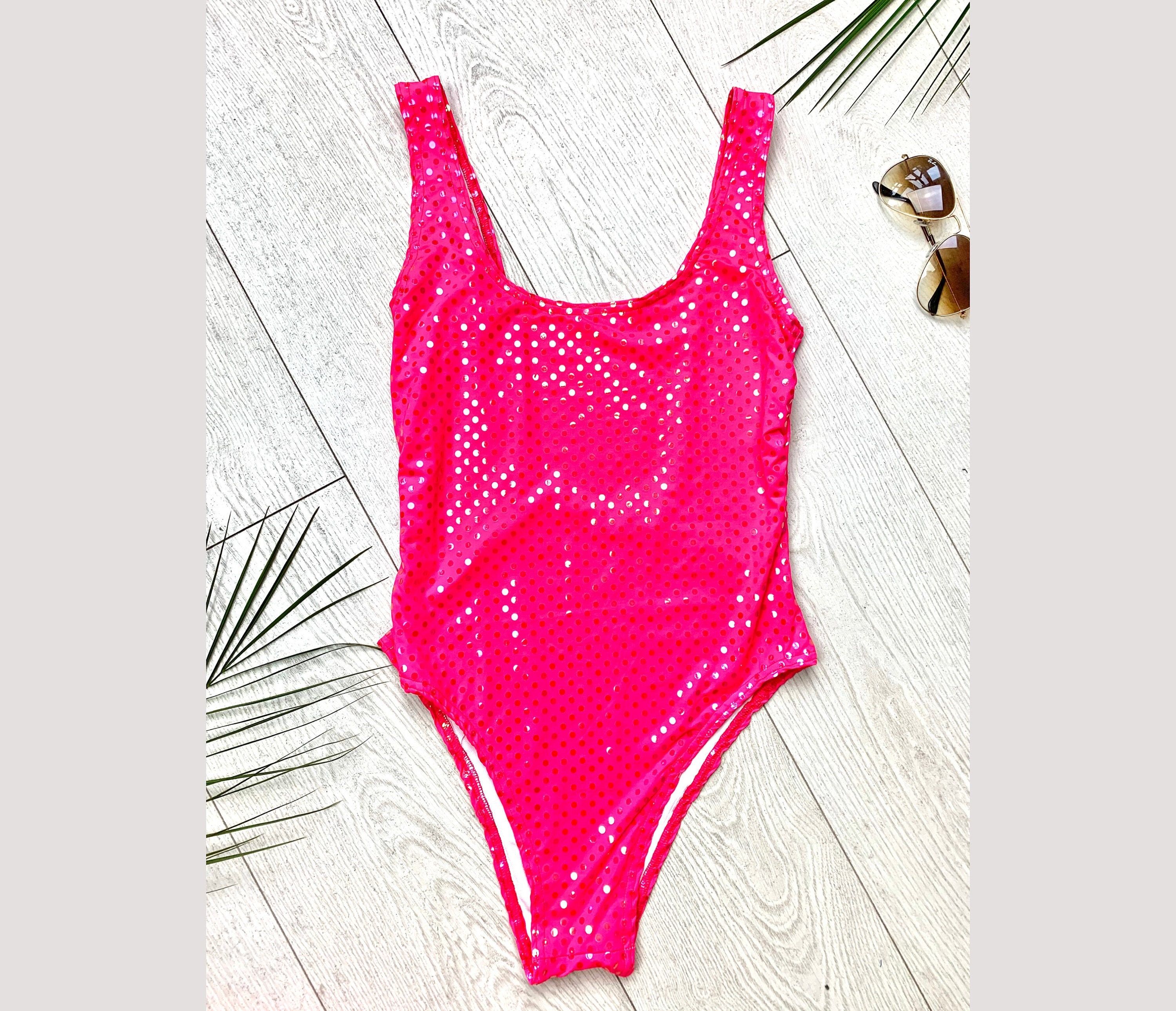 Tank Pink One Piece Swimsuit Bathing Suit Cut Back Beach | Etsy