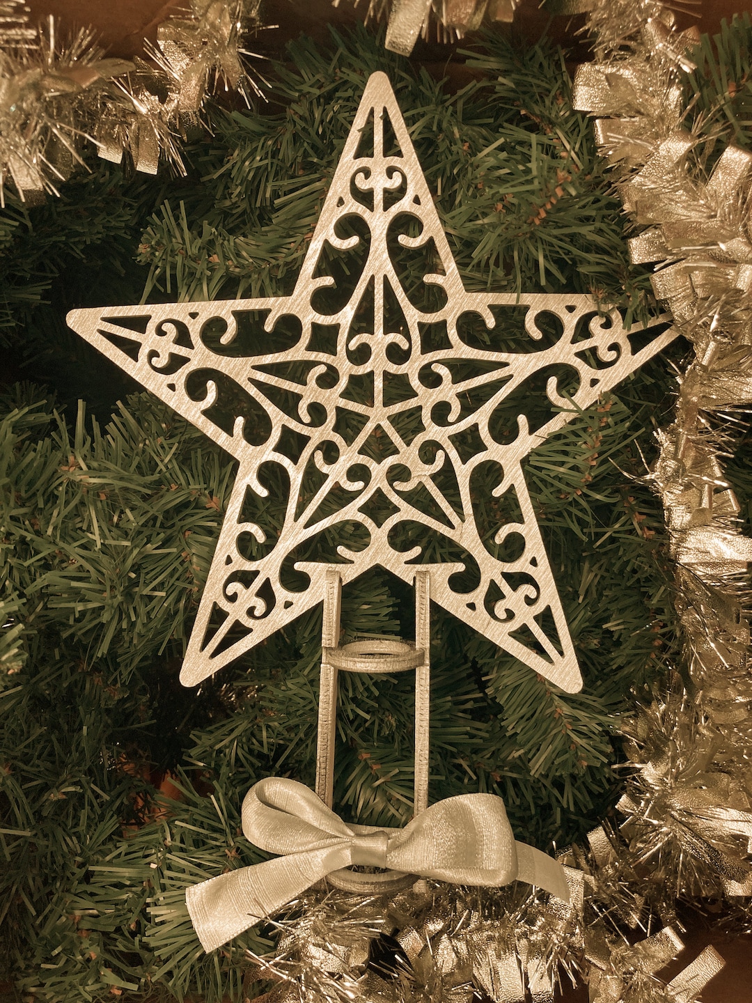 Christmas Tree Topper Gold Star Wooden Tree Decoration Treetop Ornament ...