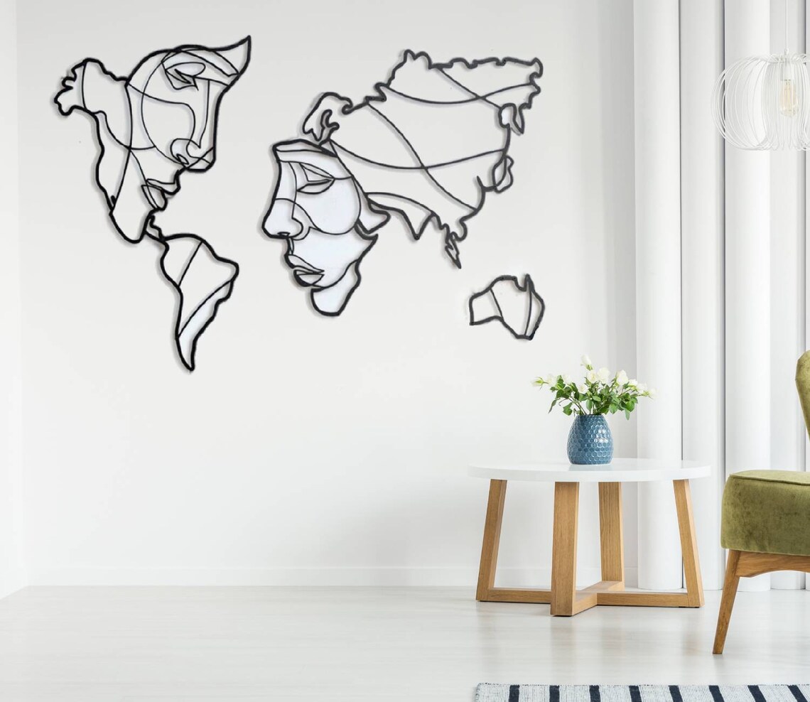 Large Faces of World Map Decoration Wooden World Map Wall - Etsy